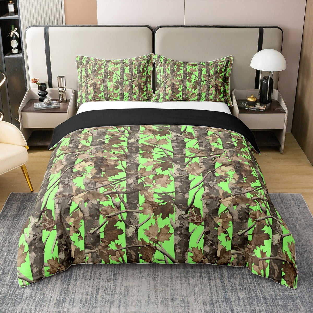 Rustic Lodge 100% Cotton Duvet Cover,Farmhouse Woods Green Camouflage ...