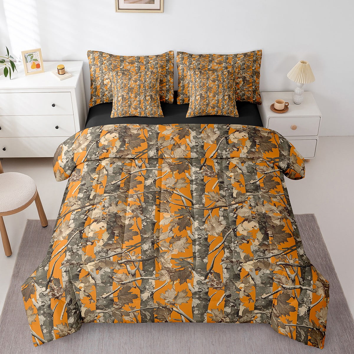 Rustic Lodge 7 Pieces Bedding Set King,Farmhouse Woods Orange ...