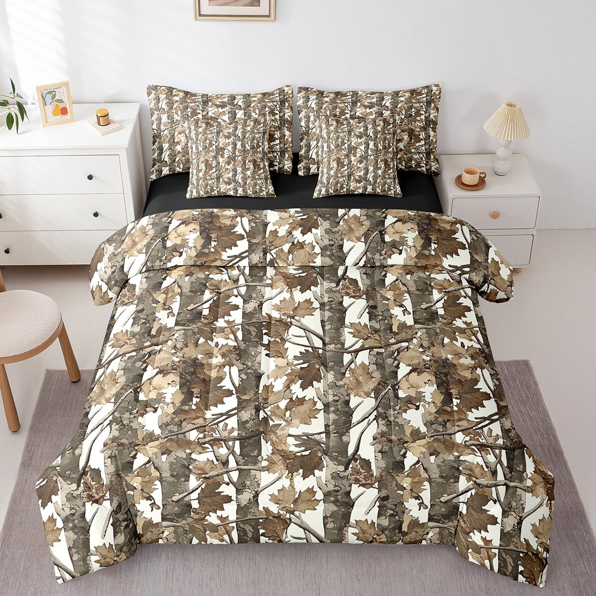 Rustic Lodge 7 Pieces Bedding Set Twin,Farmhouse Woods White Camouflage ...