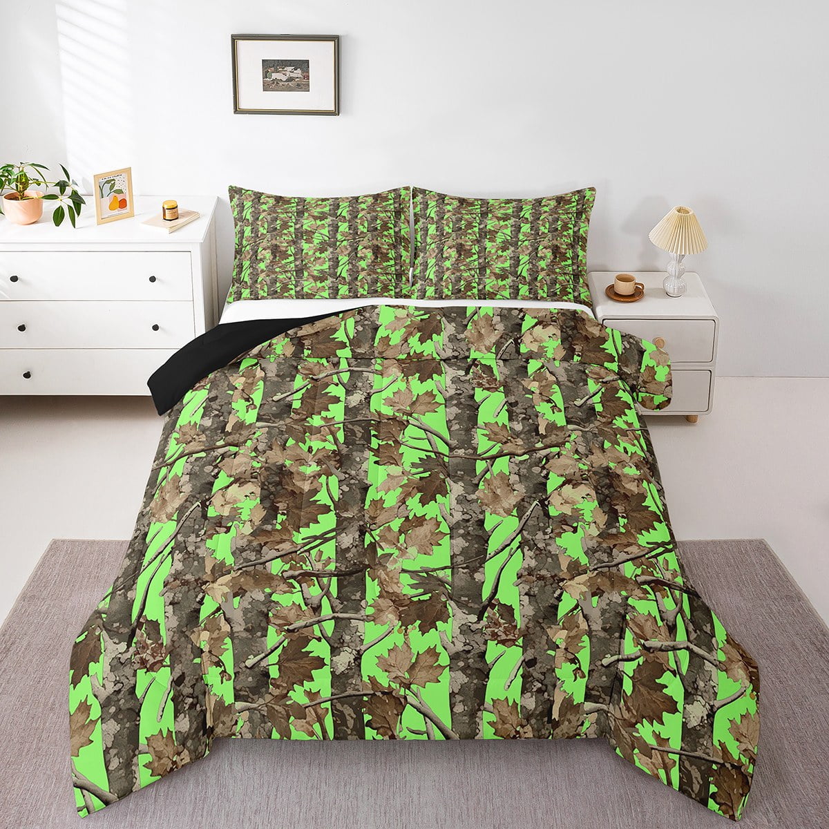 Rustic Lodge Adults Comforter Set,Farmhouse Woods Green Camouflage Camo ...