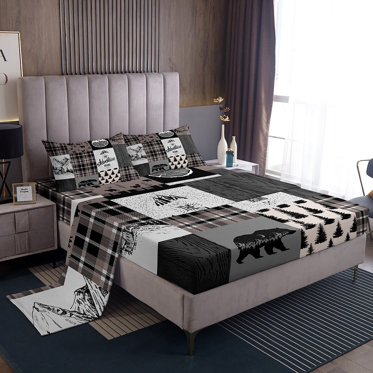 Rustic Lodge Bear Deer Bed Sheets Set, Farmhouse Cabin Sheet Set For ...