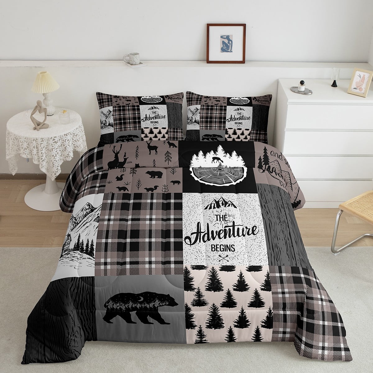 Rustic Lodge Bear Deer Comforter Set, Farmhouse Cabin Bedding Teens ...