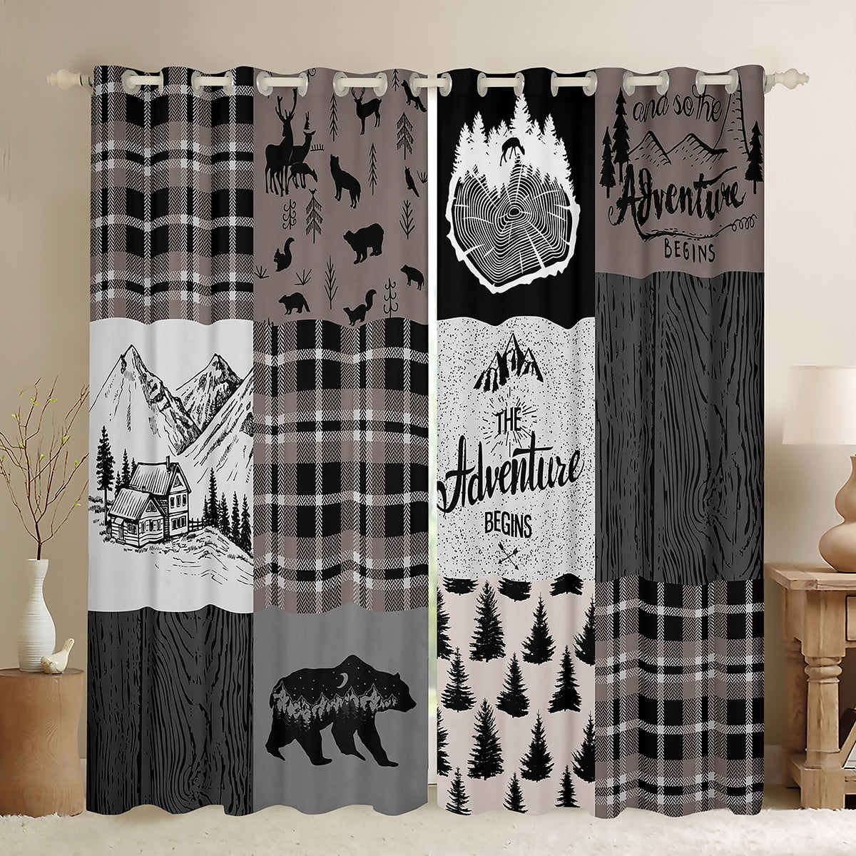 Rustic Lodge Bear Deer Curtains, Farmhouse Cabin Curtains & Drapes ...