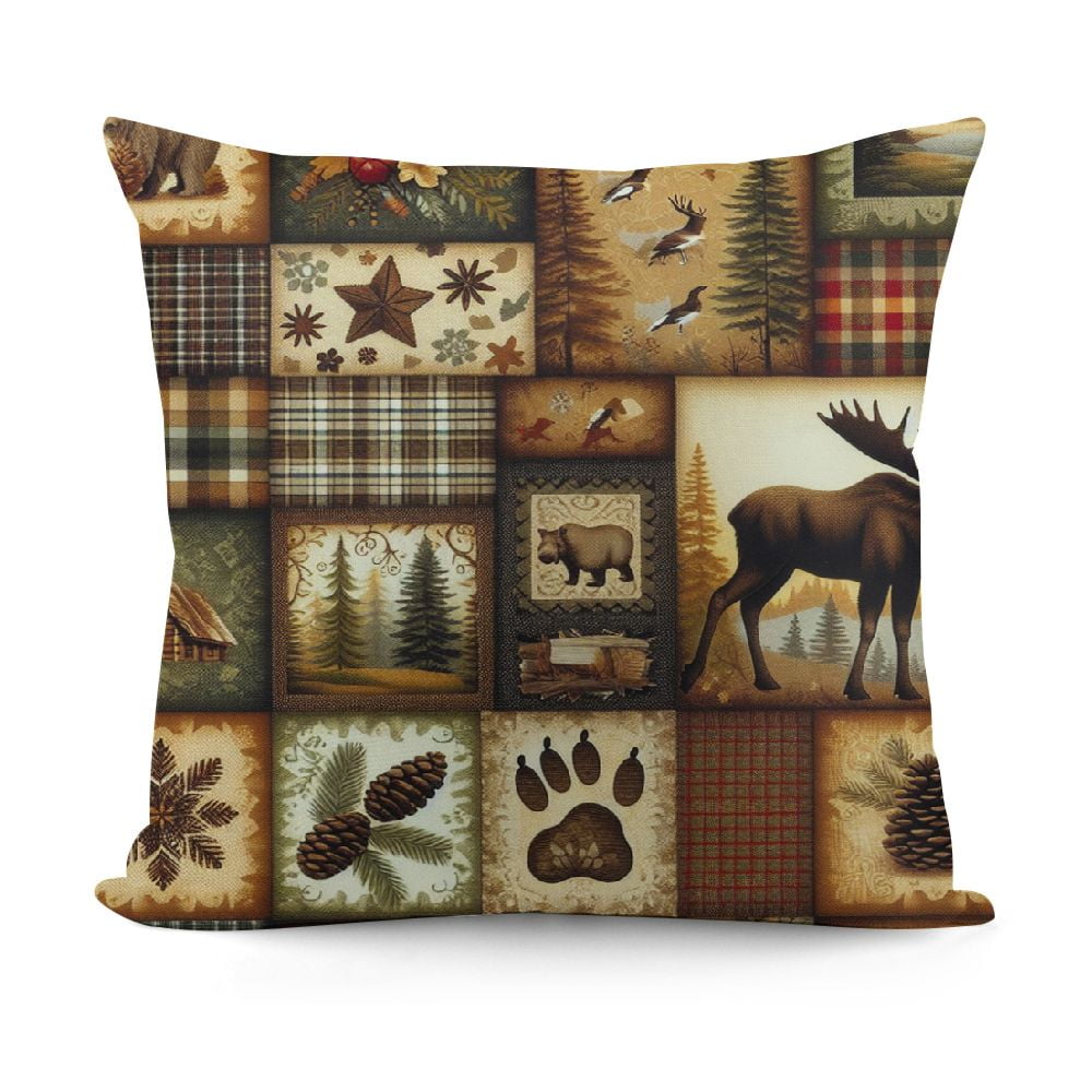 Rustic Lodge Bear Moose Deer Cushion Covers ,Countryside Hunting Theme Pillow Covers for Men ...