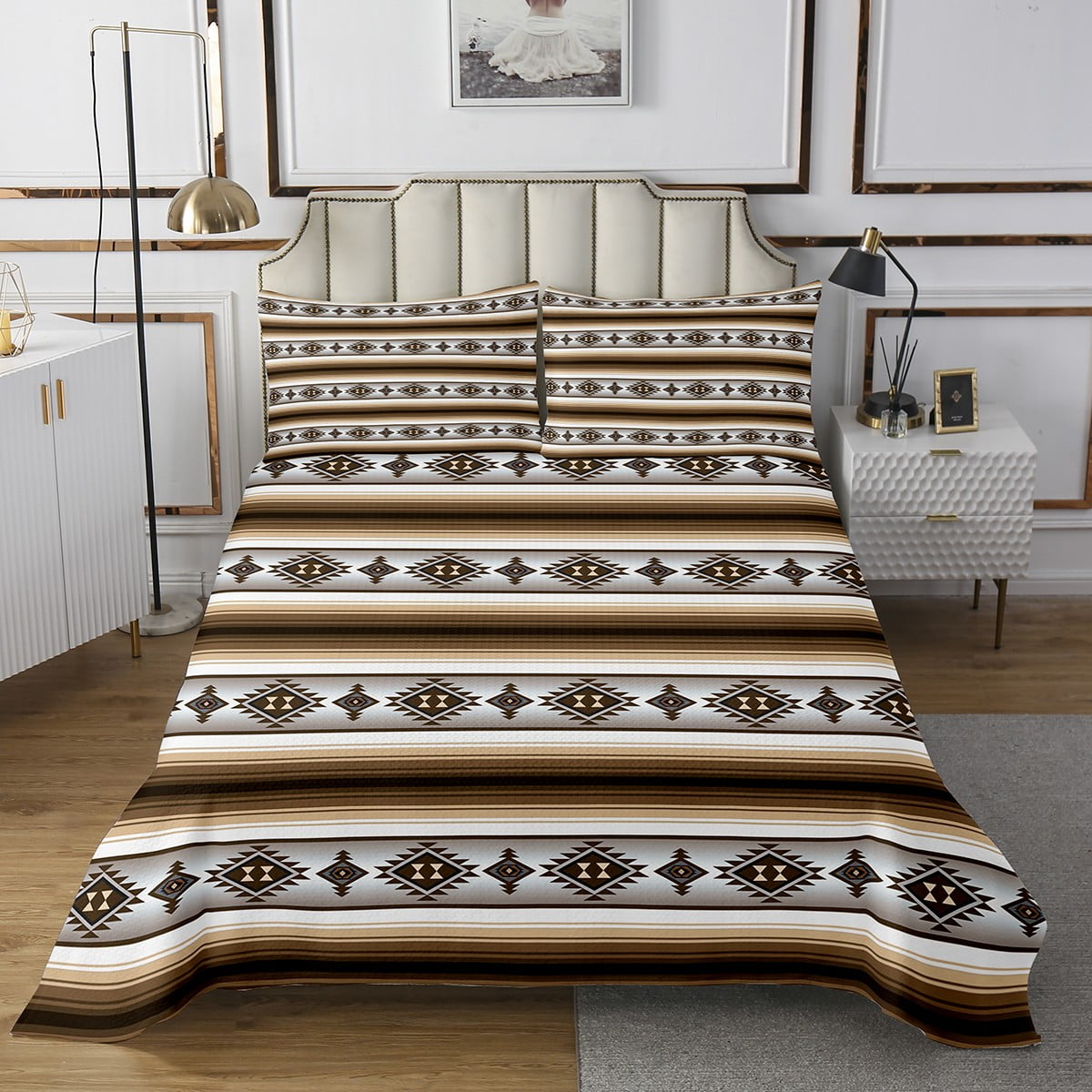 Rustic Lodge Cabin Quilt Set Queen Western Boho Bedspread Sets Bohemian ...