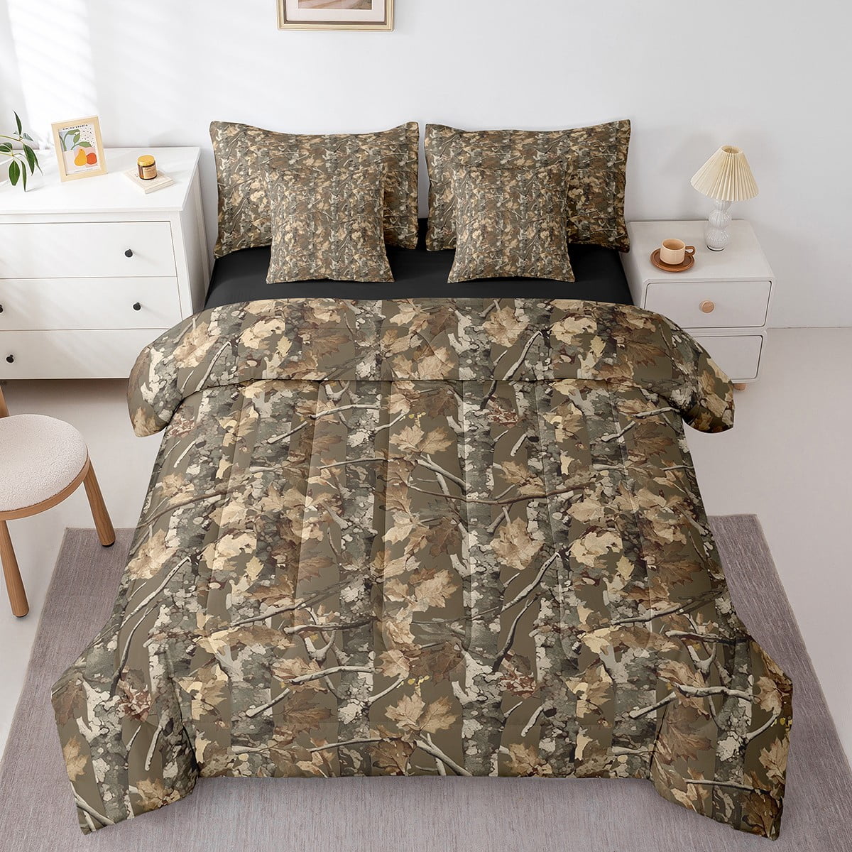 Rustic Lodge Comforter Set Full,Farmhouse Woods Brown Camouflage Camo ...