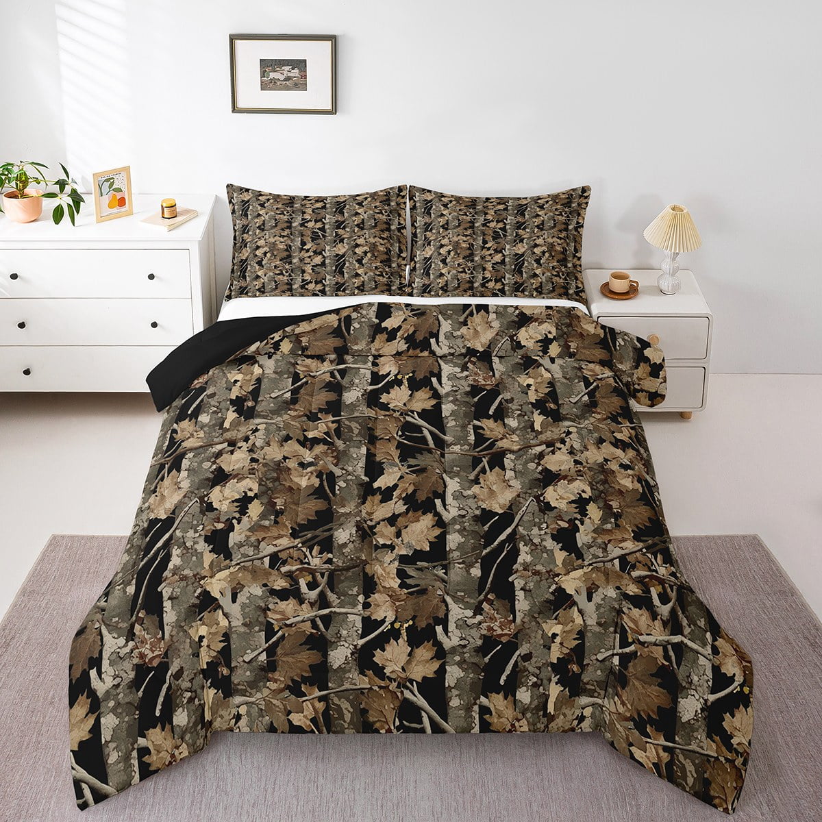 Rustic Lodge Comforter Set King Size,Farmhouse Woods Black Camouflage ...