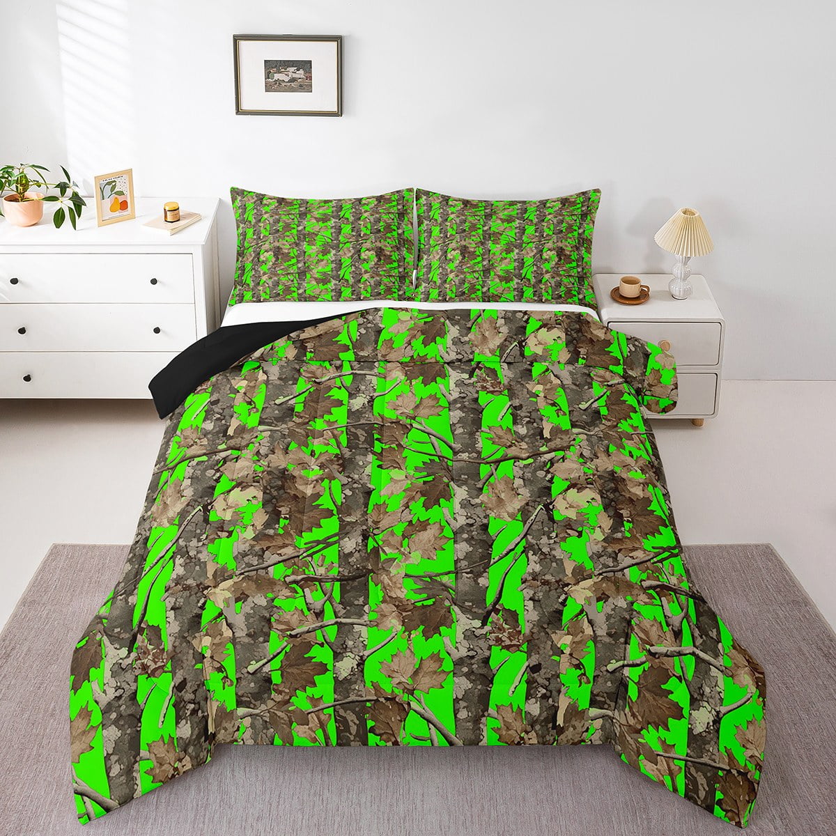 Rustic Lodge Comforter Set King Size,Farmhouse Woods Bright Green ...