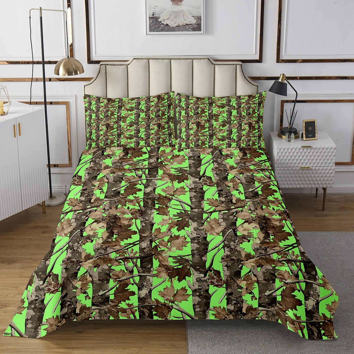 Rustic Lodge Coverlet Set Chic Farmhouse Woods Green Camouflage Camo ...