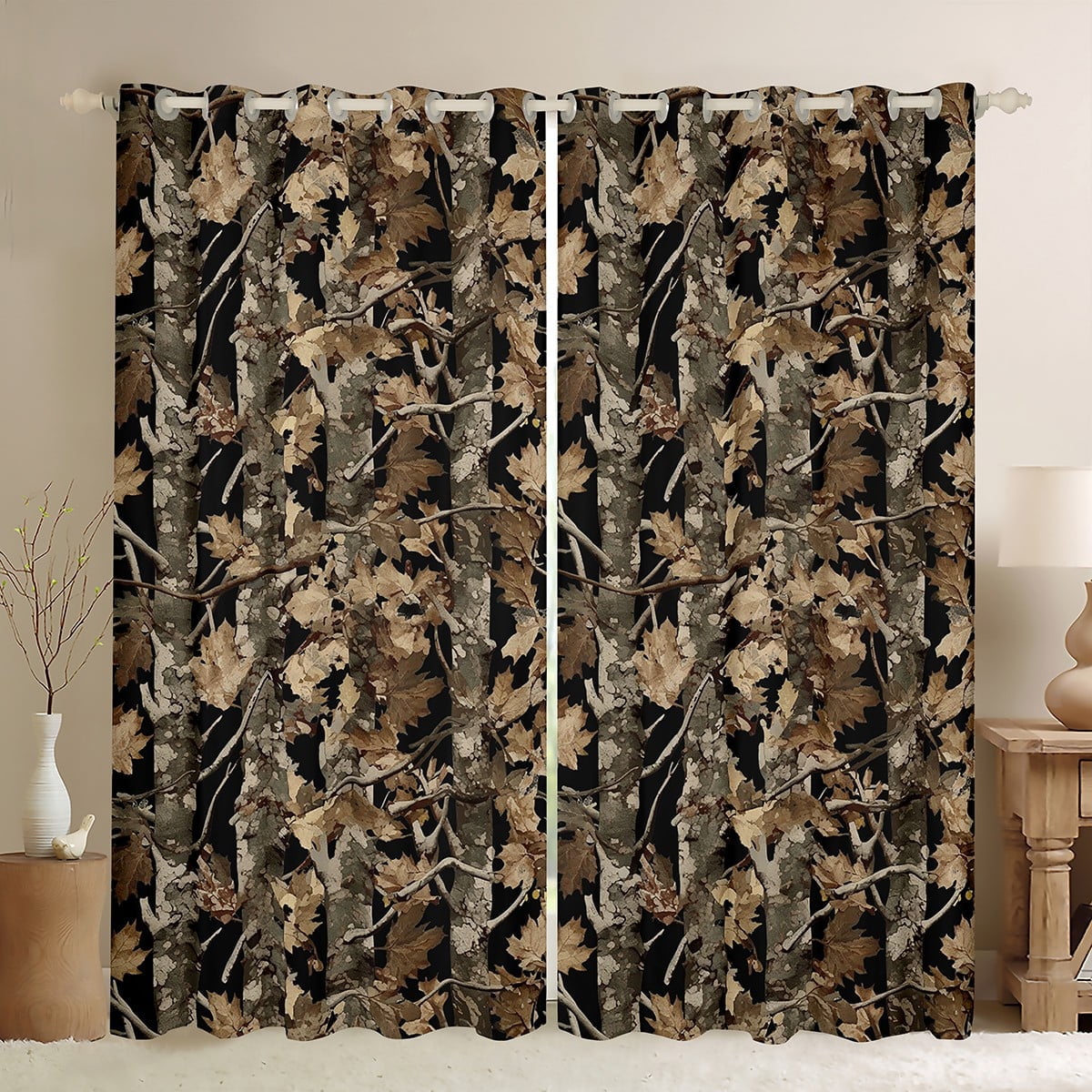 Rustic Lodge Curtains for Bedroom 42Wx84L,Farmhouse Woods Black ...