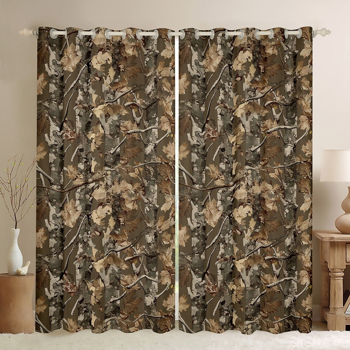 Rustic Lodge Curtains ,Farmhouse Woods Brown Camouflage Camo Window ...