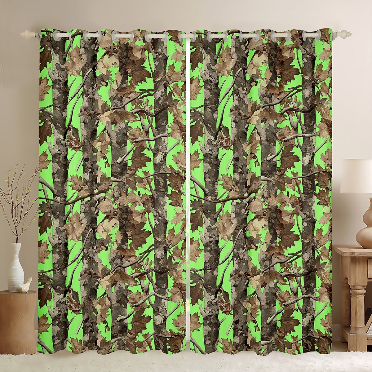 Rustic Lodge Curtains,Farmhouse Woods Green Camouflage Camo Window ...