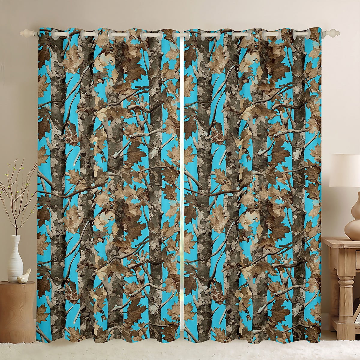 Rustic Lodge Curtains for Living Room,Farmhouse Woods Blue Camouflage ...