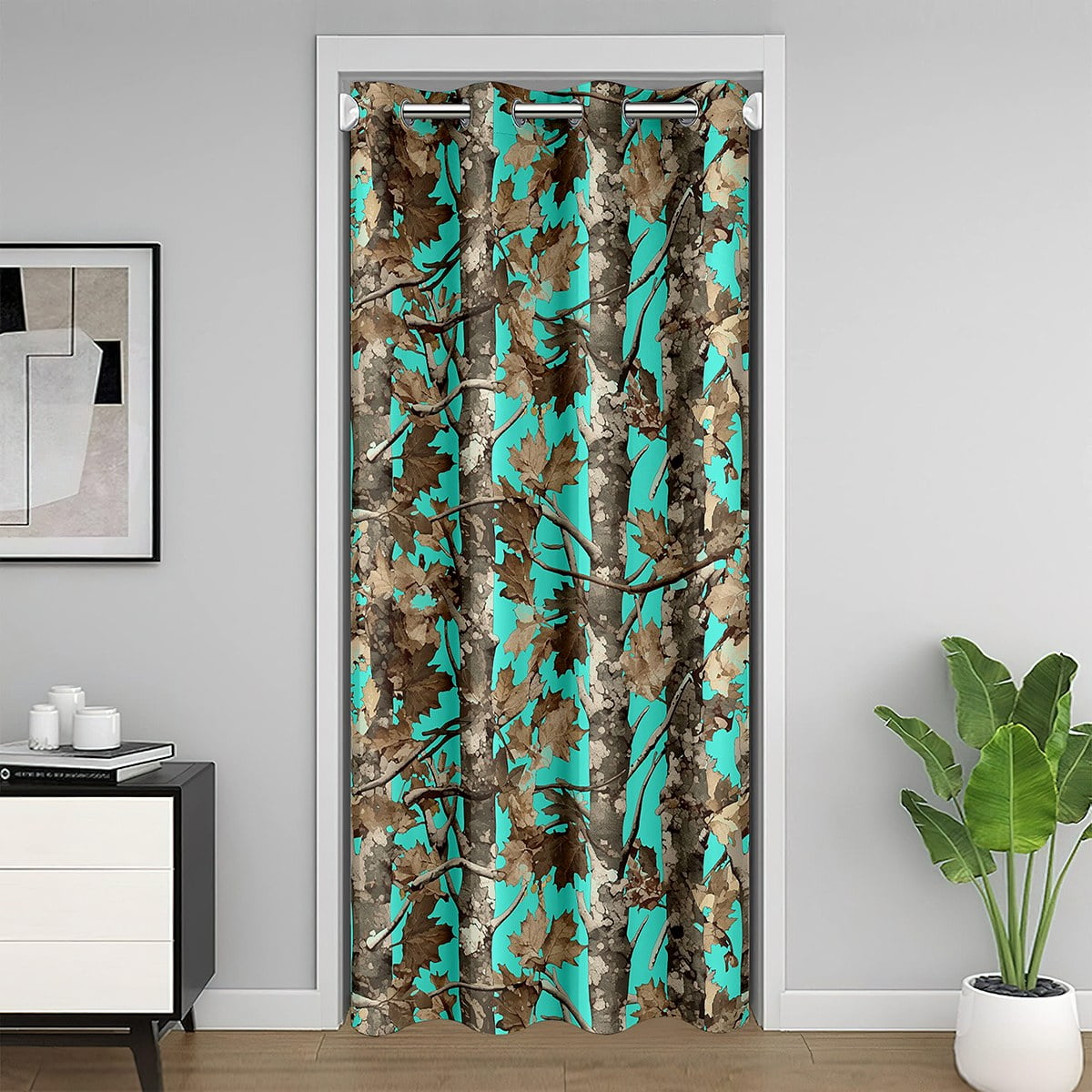 Rustic Lodge Door Curtain 80"x60" 1 Panel,Farmhouse Woods Teal ...