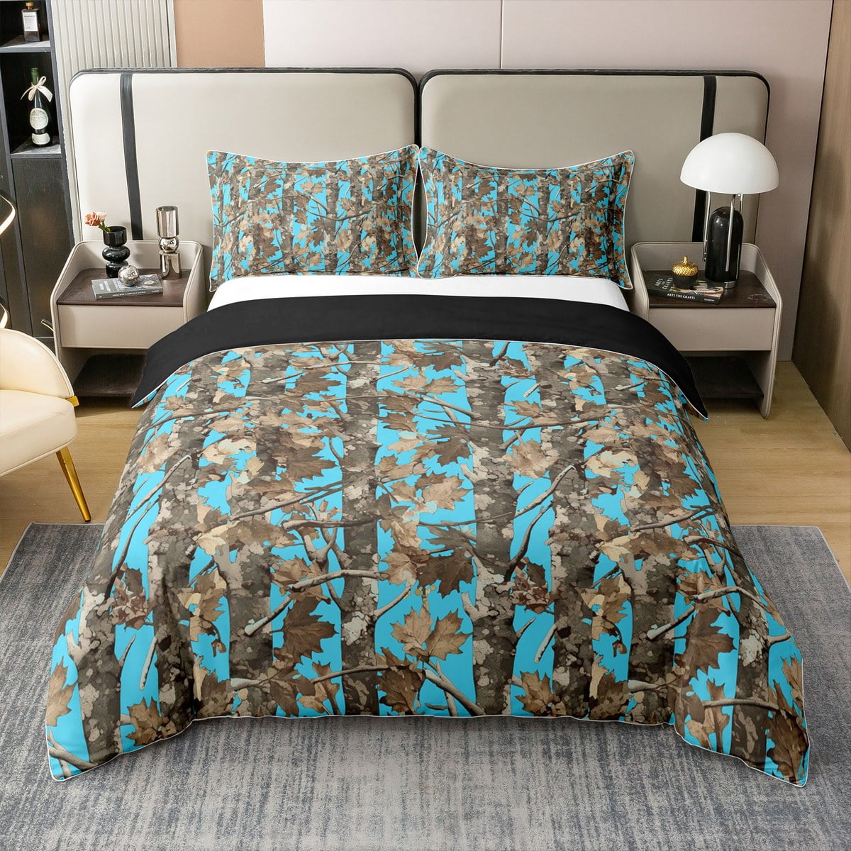 Rustic Lodge Full Size Cotton Duvet Cover,Farmhouse Woods Blue ...