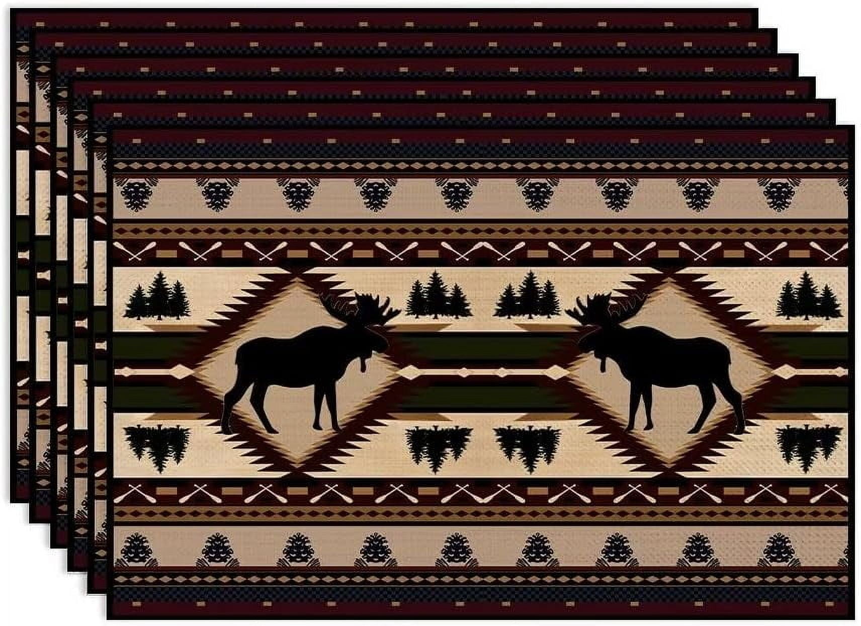 Rustic Lodge Moose Deer Placemats Set of 6, Vintage Cabin Pine Cone ...
