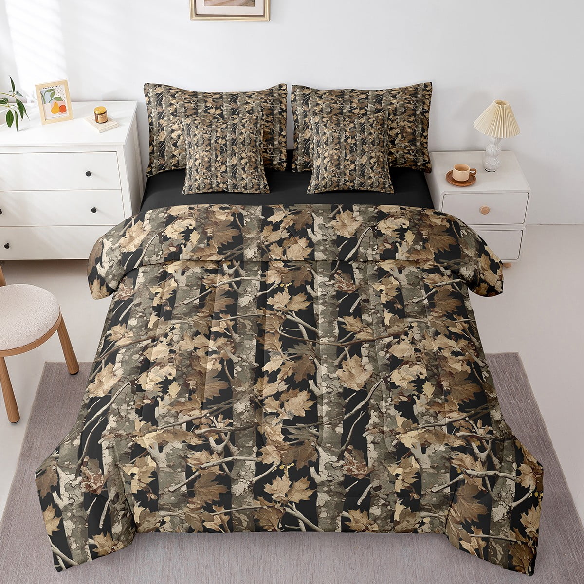 Rustic Lodge Twin Bedding Set 7 Pieces,Farmhouse Woods Black Camouflage ...