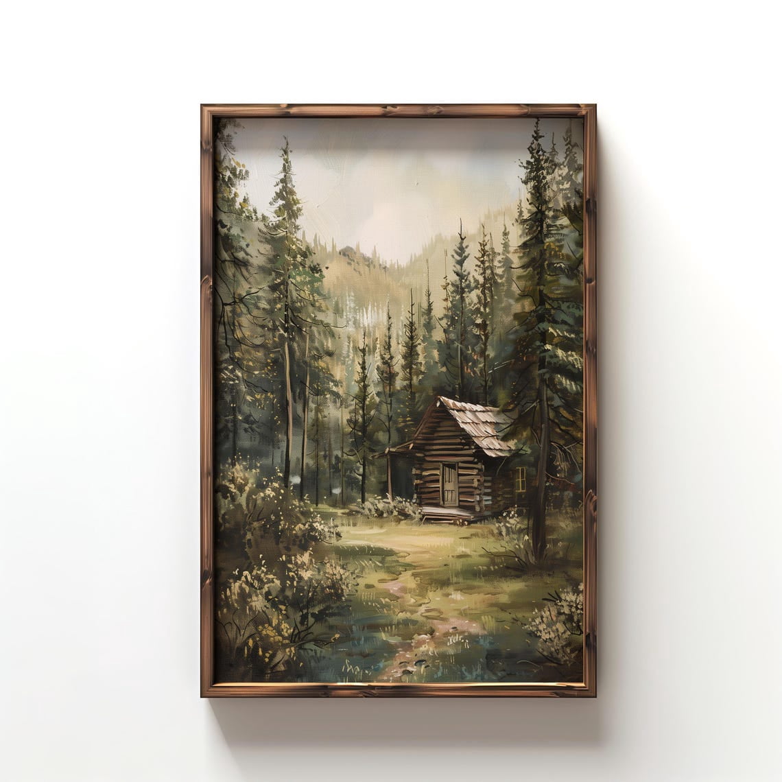 Rustic Log Cabin Poster Pine Tree Forest Wall Art Woodland Landscape ...