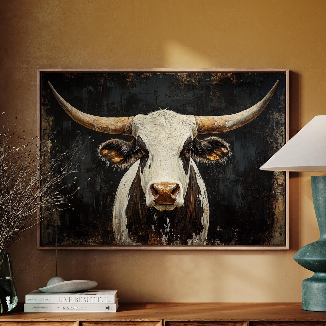 Rustic Longhorn Wall Art, Western Farmhouse Decor, Texas Longhorn Print ...