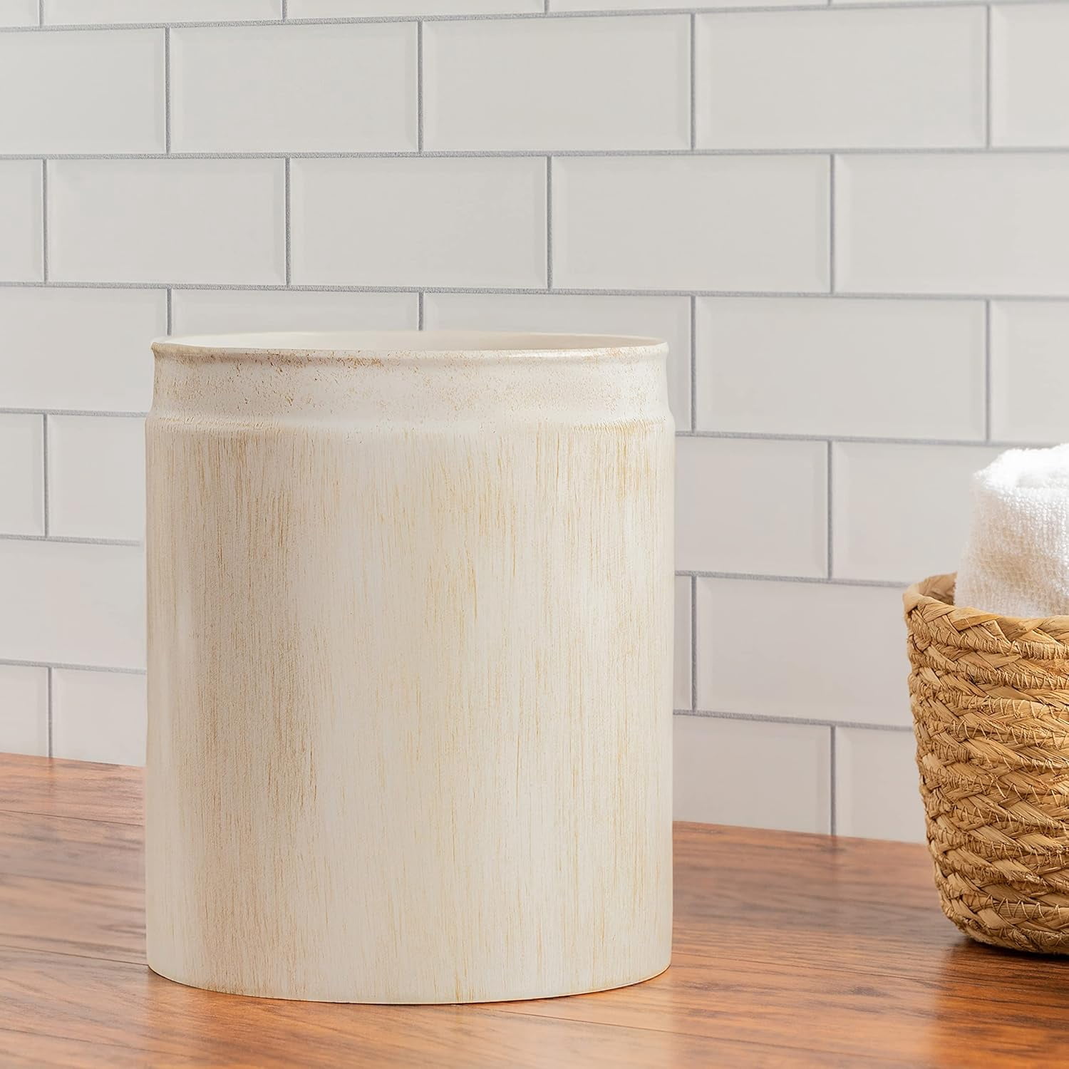 Rustic Luxe 1.53 Gal Bathroom Trash Can – Oval Garbage Bin for Modern ...