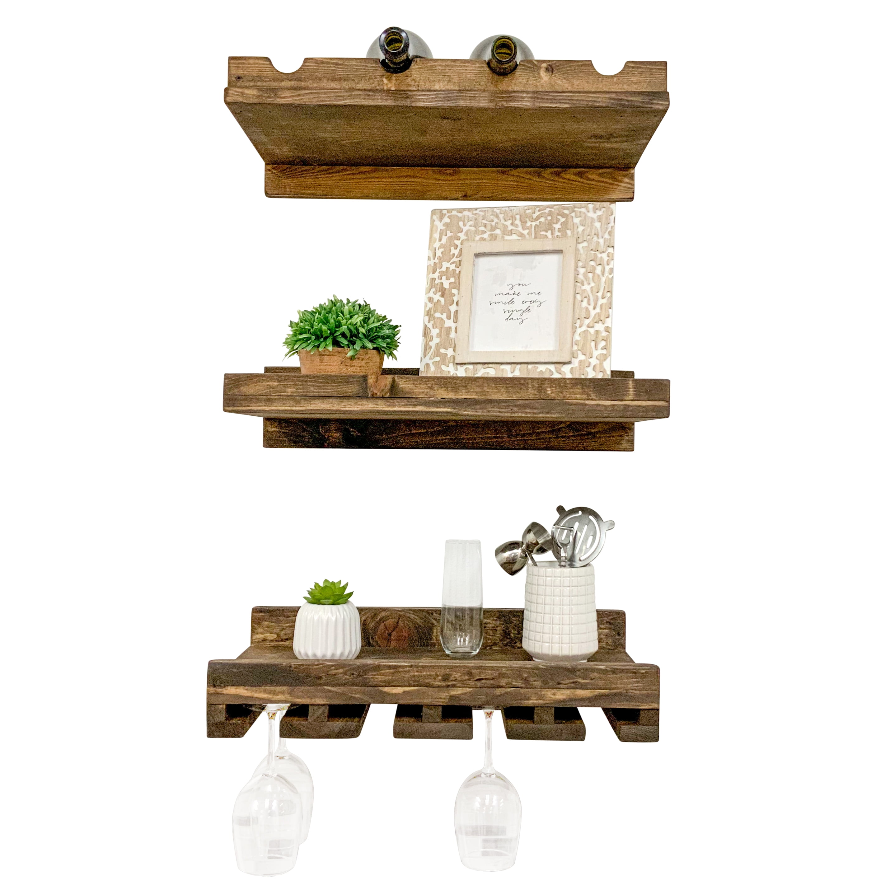 Rustic Luxe Solid Pine Wood Wall Mounted Three Tier Wine Rack - Walmart.com