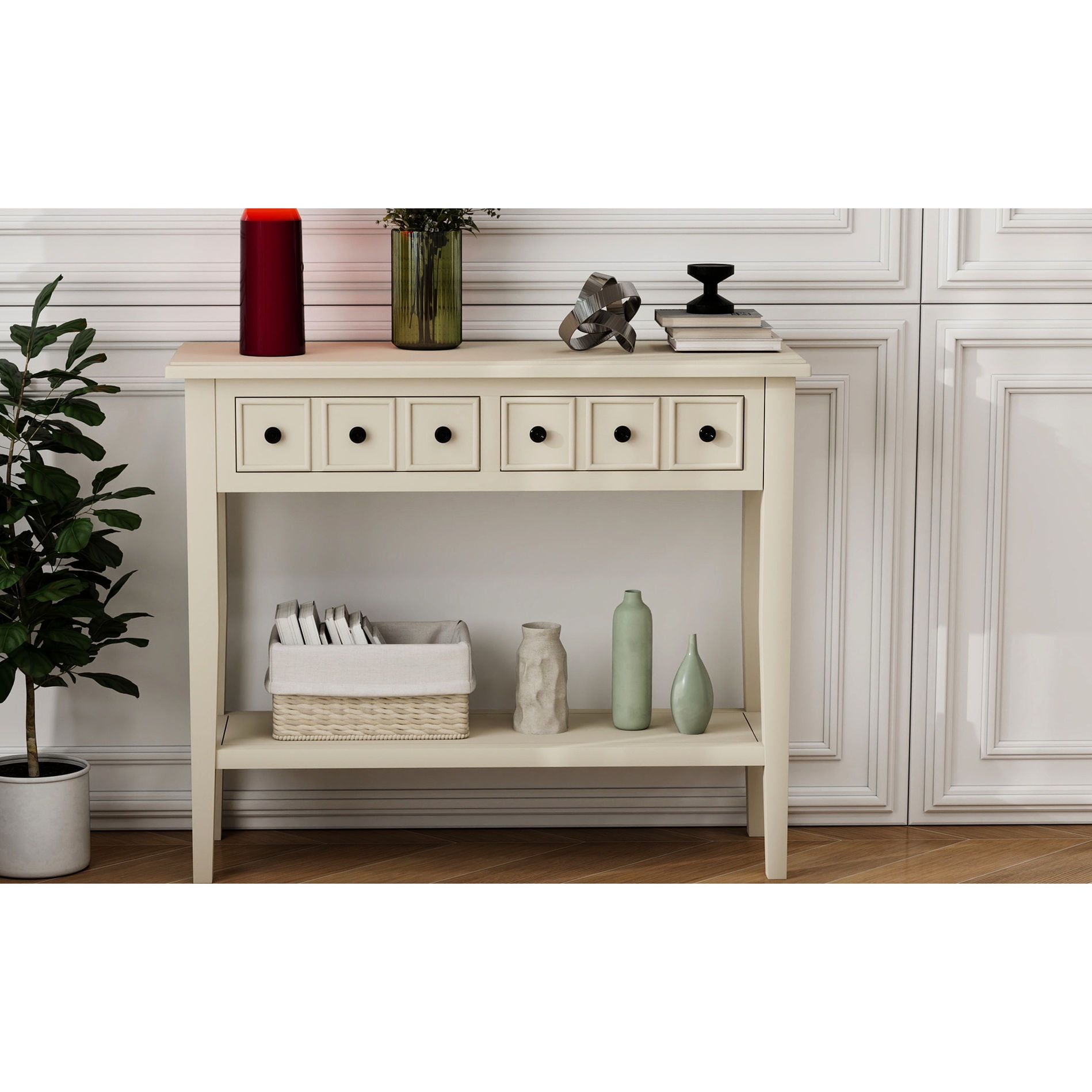Rustic MDF Console Table+Spacious Drawers & Open Shelf"-"Entryways ...