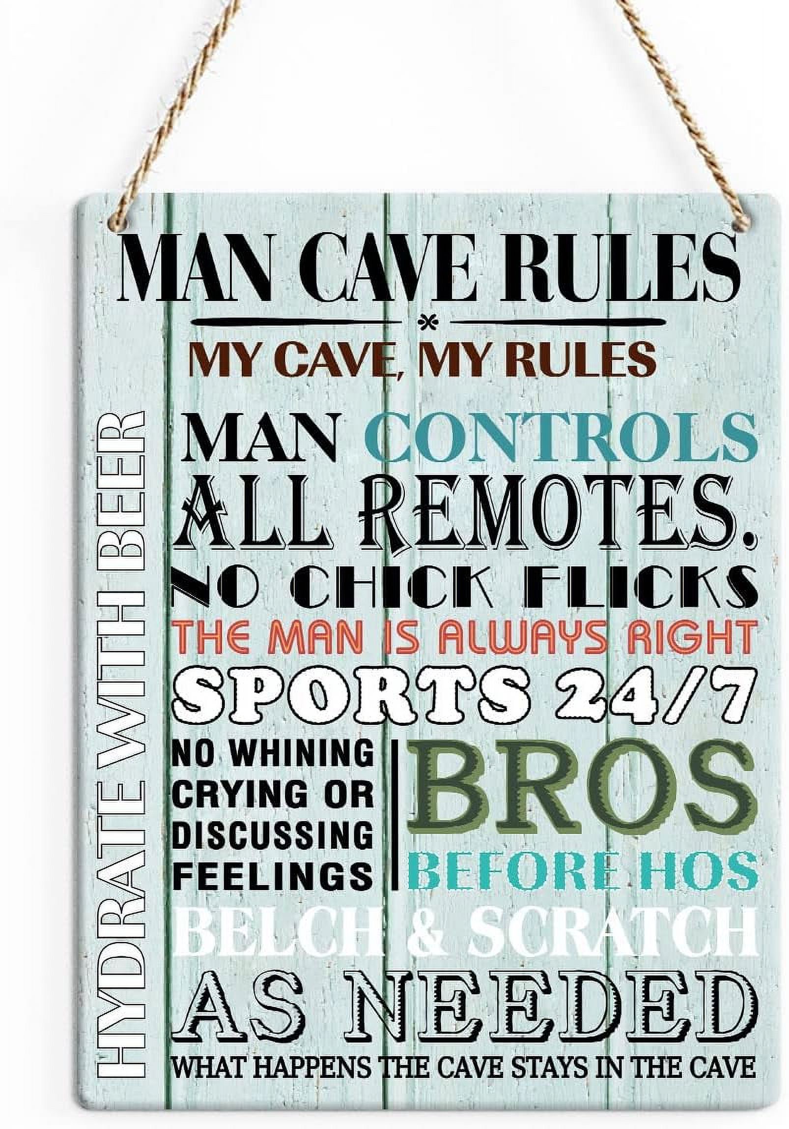 Rustic Man Cave Rules Wood Decor Sign, No Whining Crying or Discussing ...