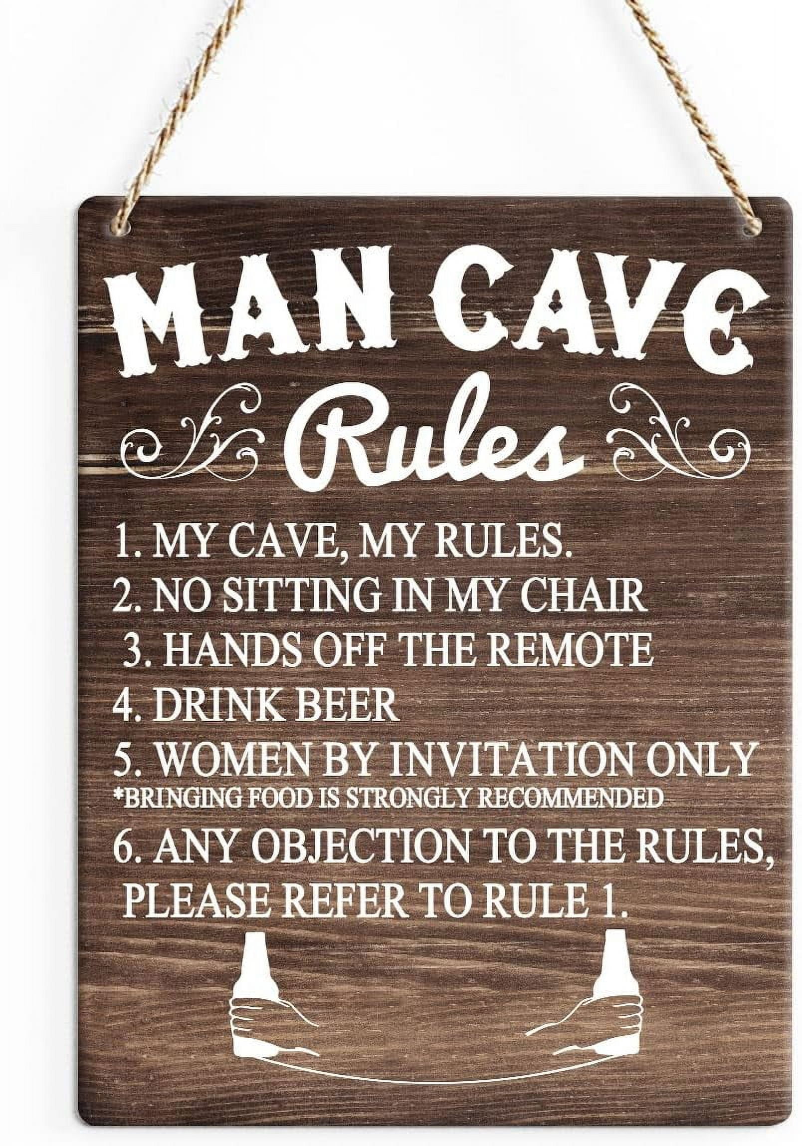 Rustic Man Cave Wood Decor Sign, Man Cave Rules Printed Wood Sign Wall ...