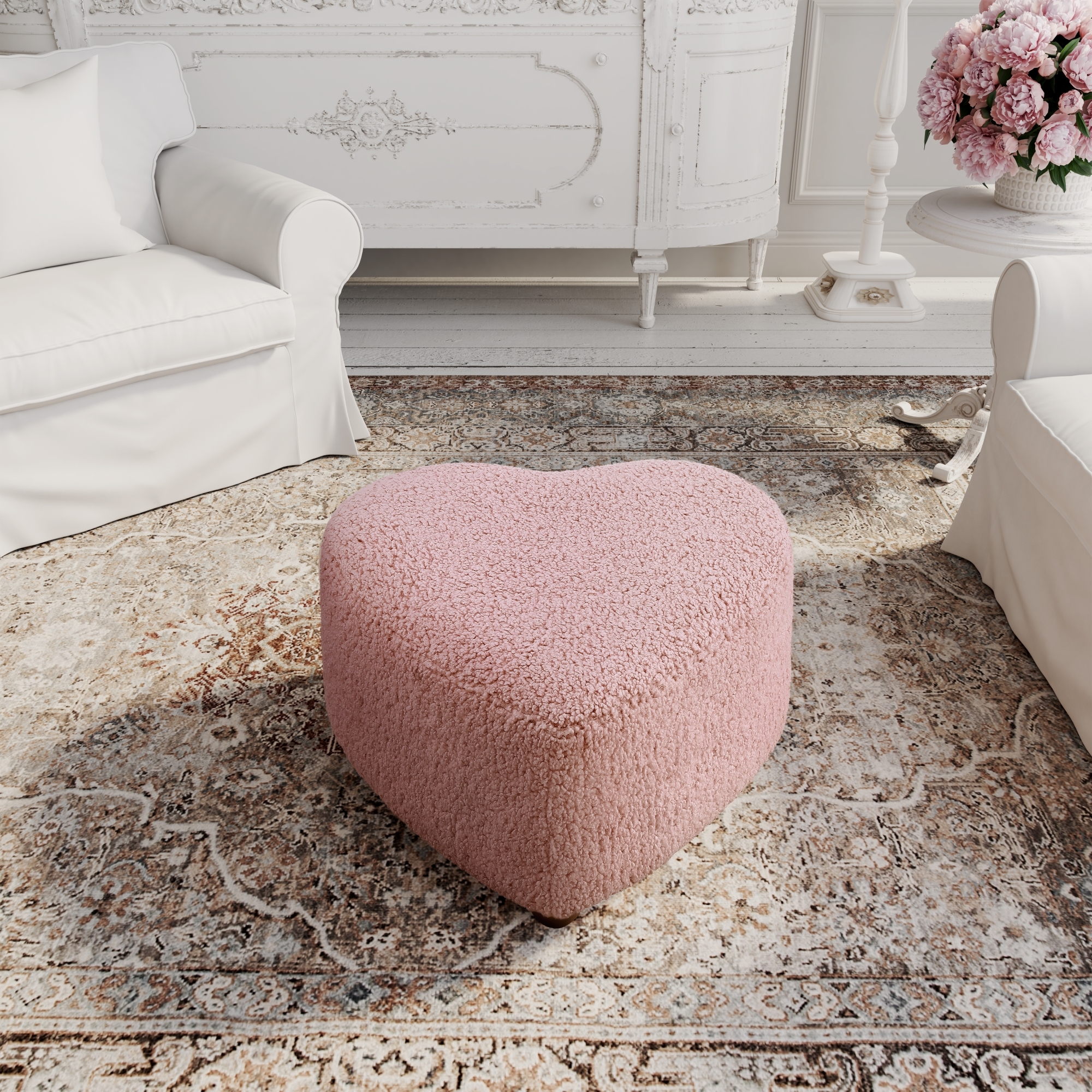 Rustic Manor Aviana Heart Shaped Sherpa Ottoman, Blush - Walmart.com