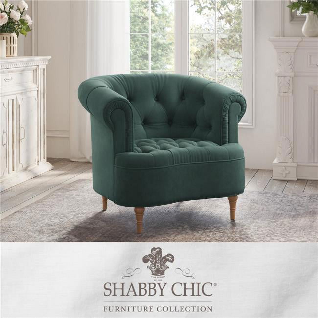 Winifred Accent Chair Hunter Green Velvet Upholstered Button Tufted ...