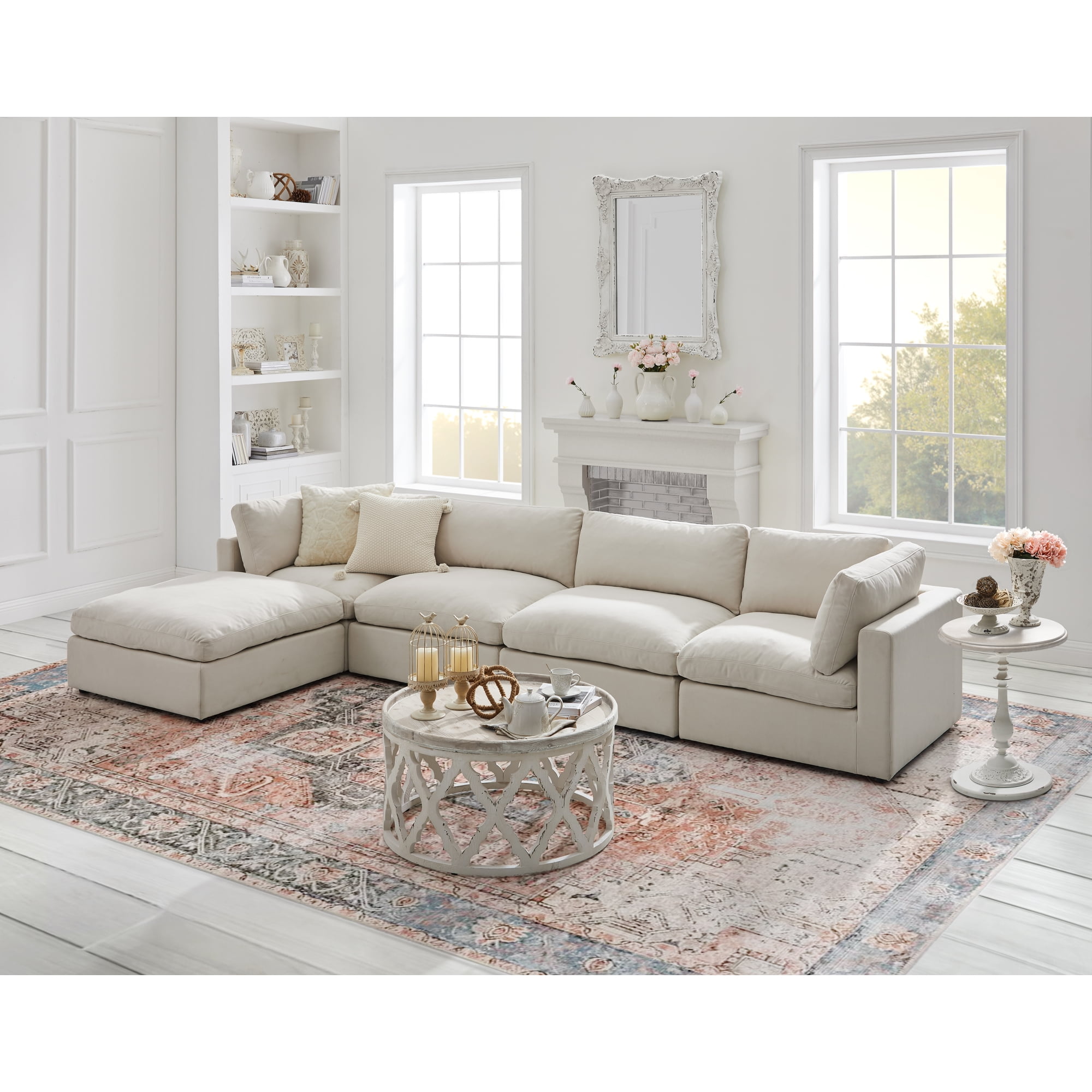 Rustic Manor Saniyah Cream White Linen Sofa Chaise - Walmart.com