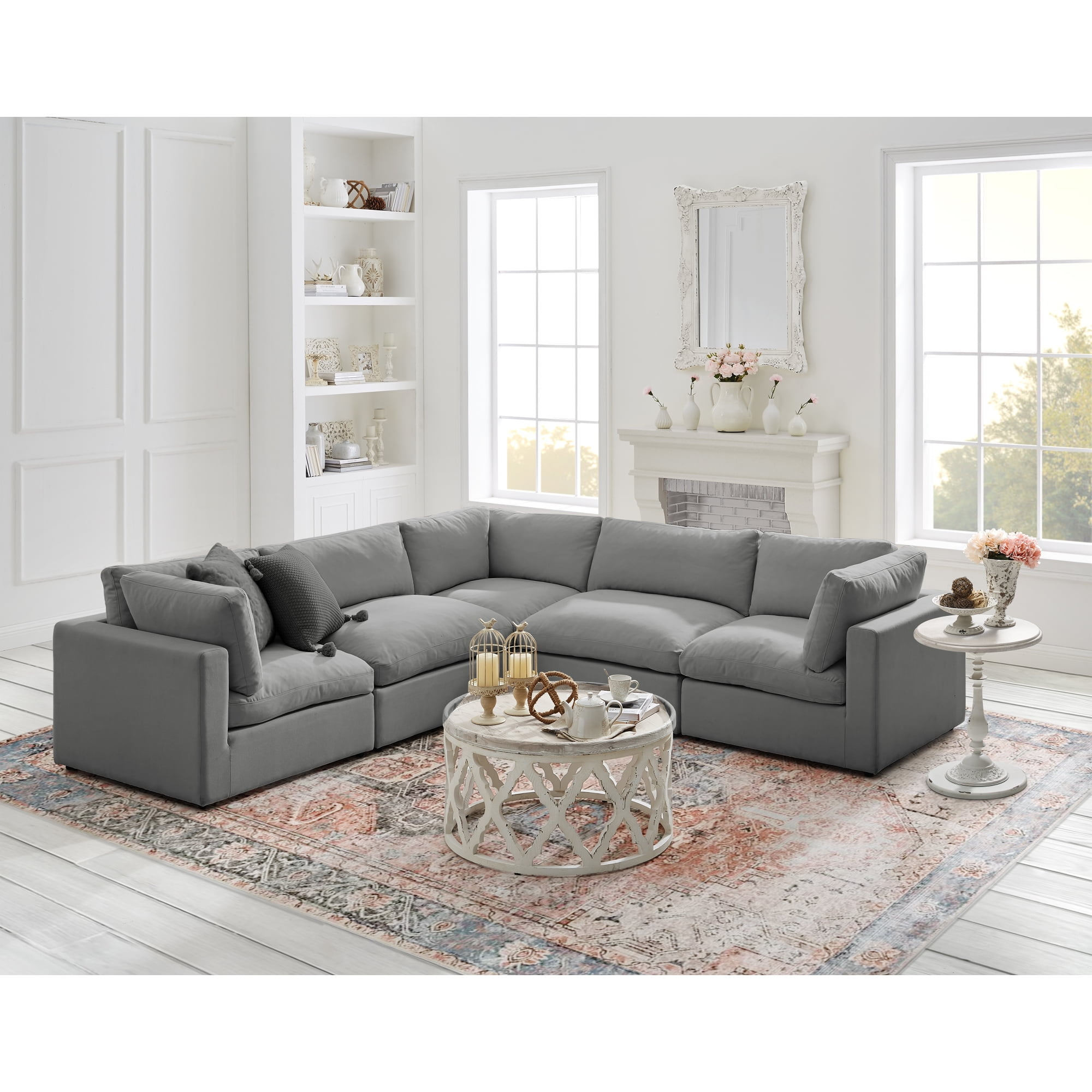 Rustic Manor Saniyah Grey Linen Modular L-Sectional - Walmart.com