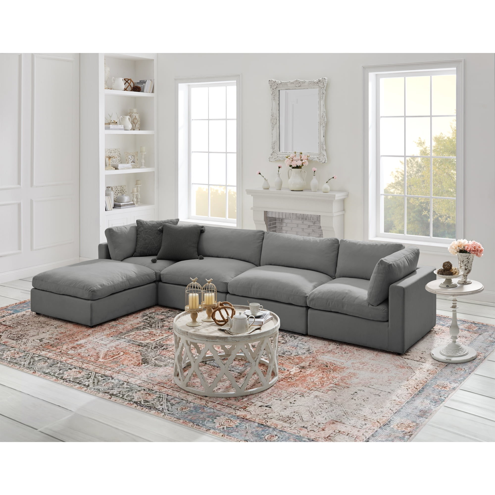 Rustic Manor Saniyah Grey Linen Sofa Chaise - Walmart.com