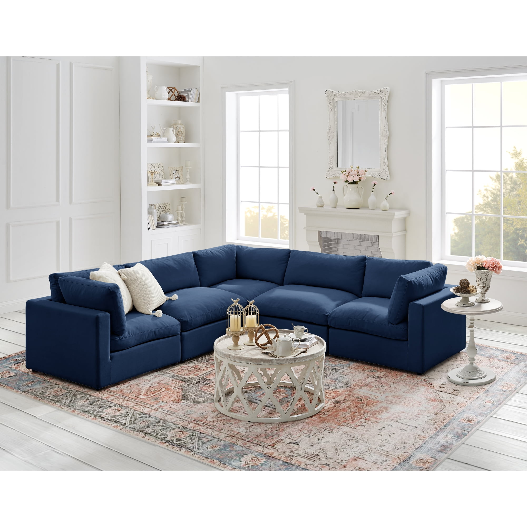 Rustic Manor Saniyah Navy Linen Modular L-Sectional - Walmart.com