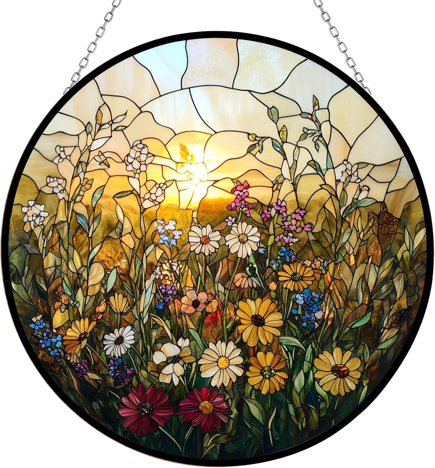 Rustic Meadow Wildflowers Stained Glass Sun Catcher, Wall Hanging ...