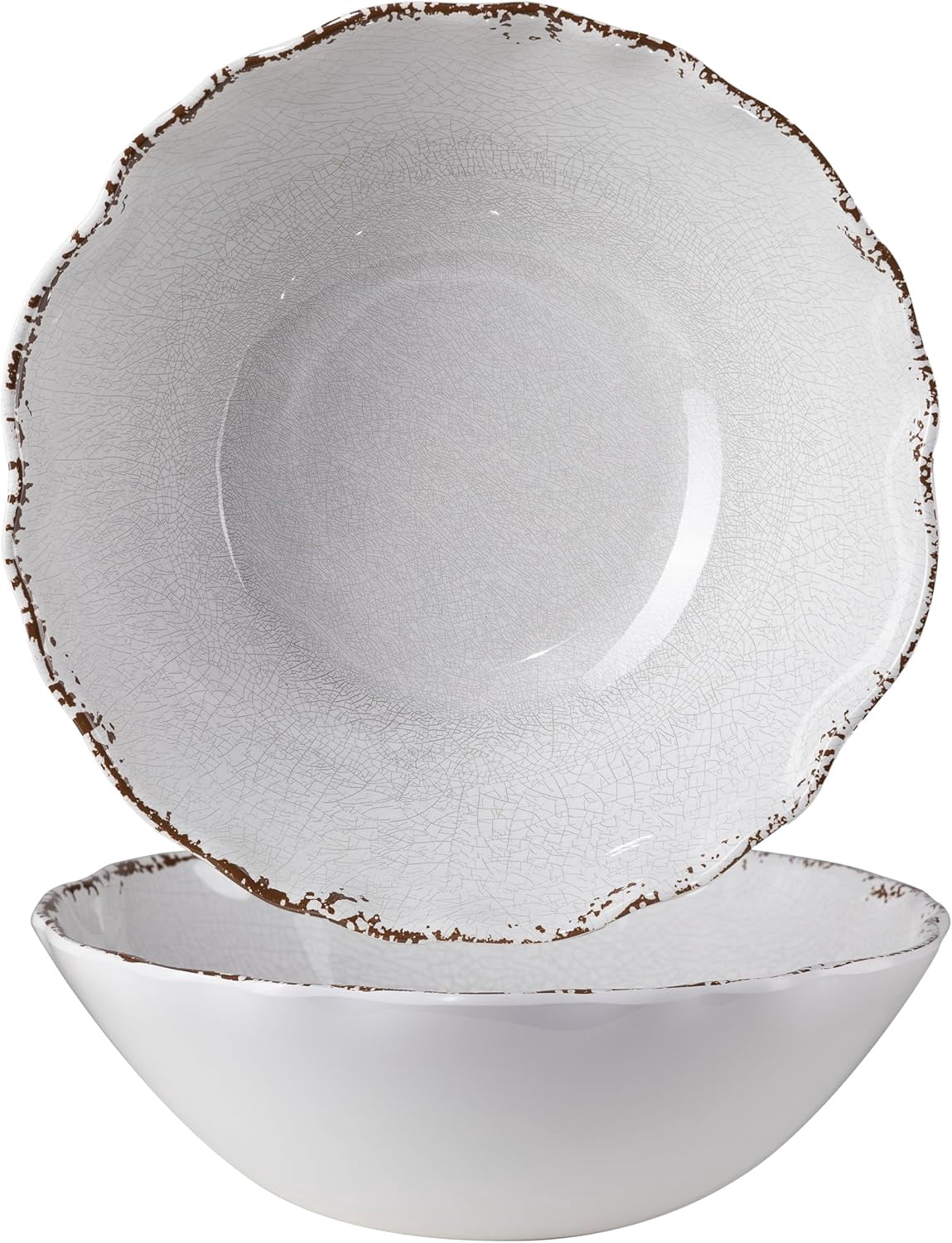 Rustic Melamine Serving Bowls, 12 inch Larger Salad Bowl Set, Set of 2 ...