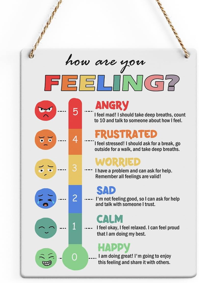 Rustic Mental Health Wood Decor Sign, Colorful Thermometer Feelings ...