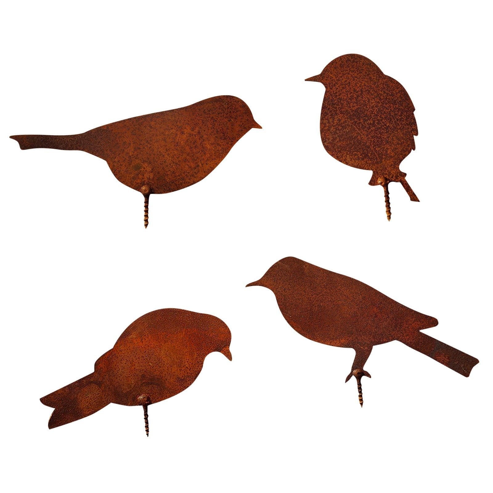 Rustic Metal Bird Silhouette Garden Stake Set 4 Pack, Weatherproof ...