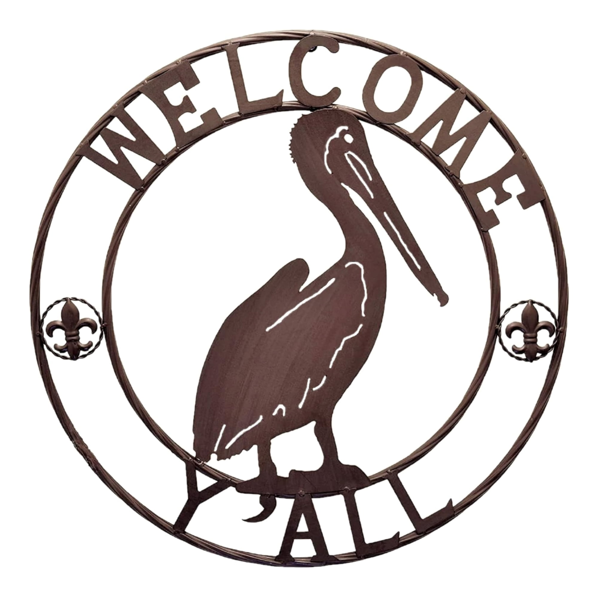 Rustic Metal Circle Pelican Louisiana Welcome Y'all FDL Sign Wall ...