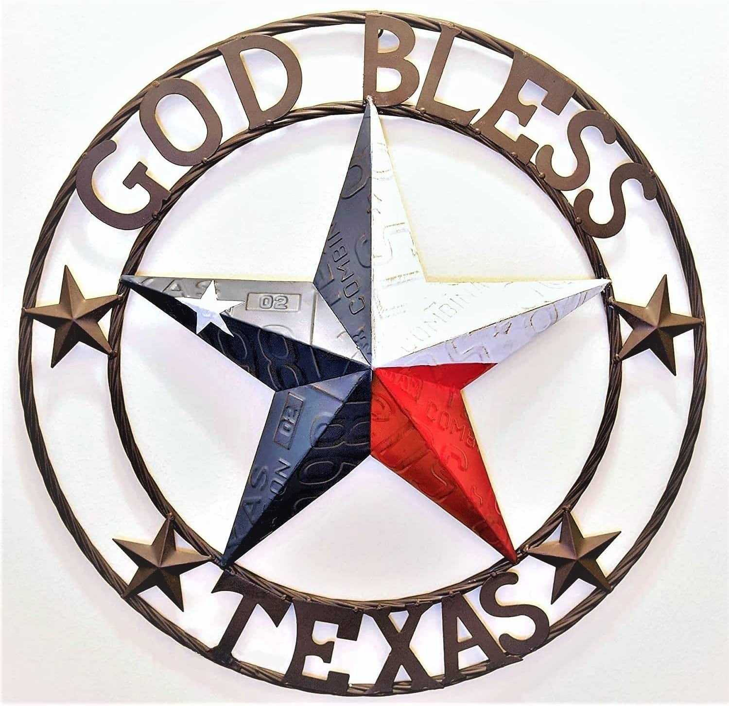 Rustic Metal Circle Star God Bless Texas Flag Wall Hanging Welcome Sign ...