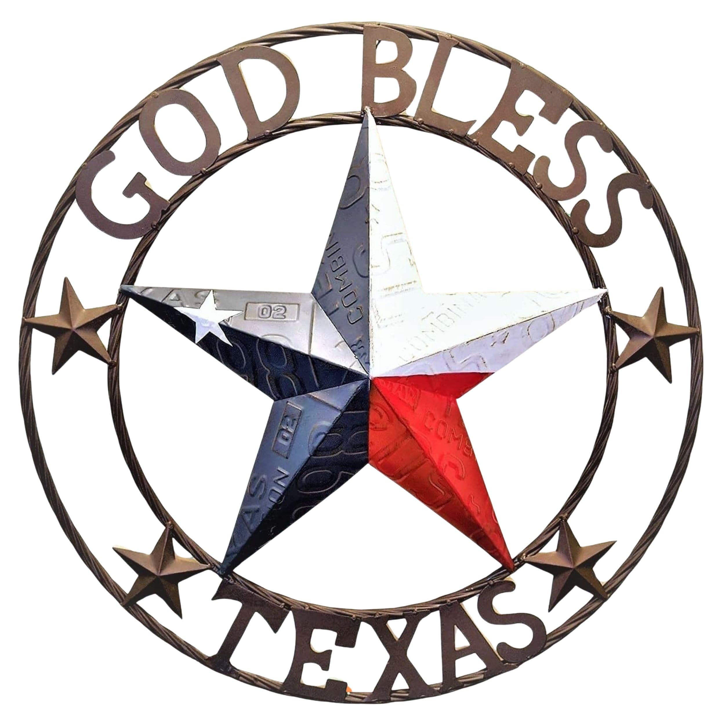 Rustic Metal Circle Star God Bless Texas Flag Wall Hanging Welcome Sign ...