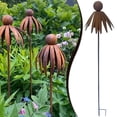 Rustic Metal Coneflower Garden Stakes, Rusted Iron Daisy Yard Art, 30 ...