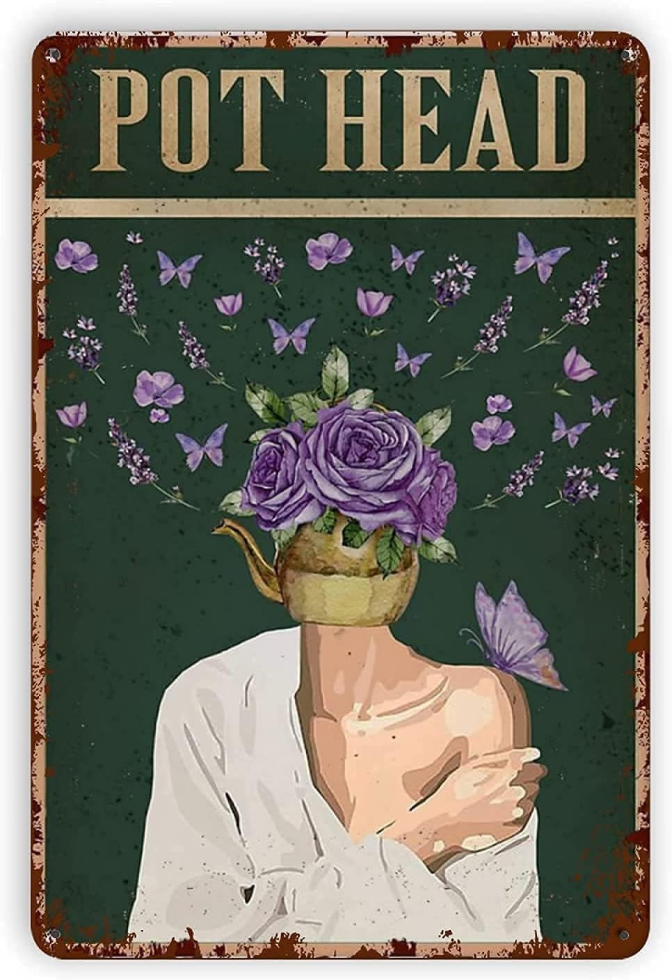 Rustic Metal Decor Metal Sign Pot Head Retro Metal Tin Sign for Home ...