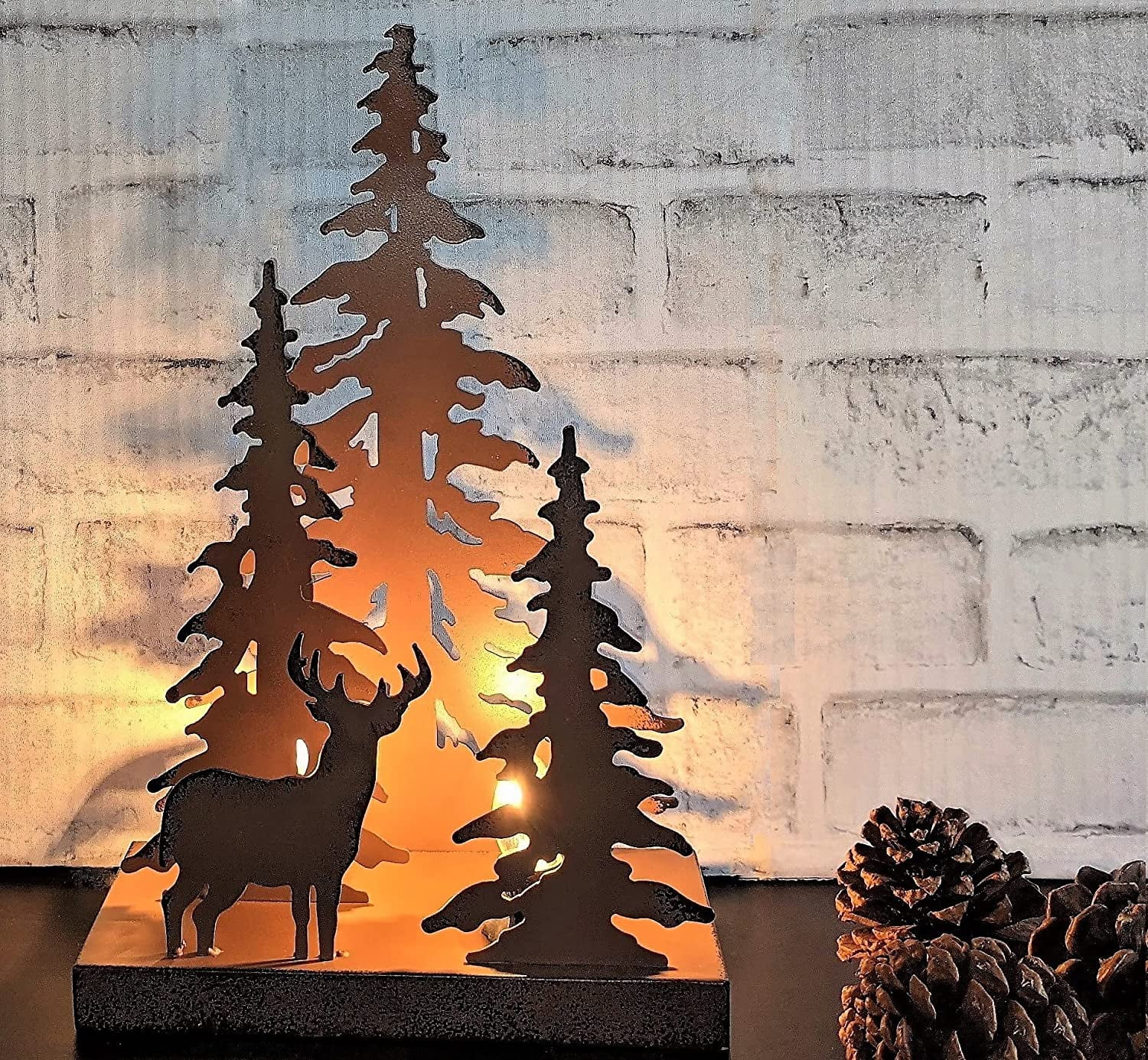 Rustic Metal Deer Forest Silhouette Lamp for Bedroom, Wildlife Woodland ...