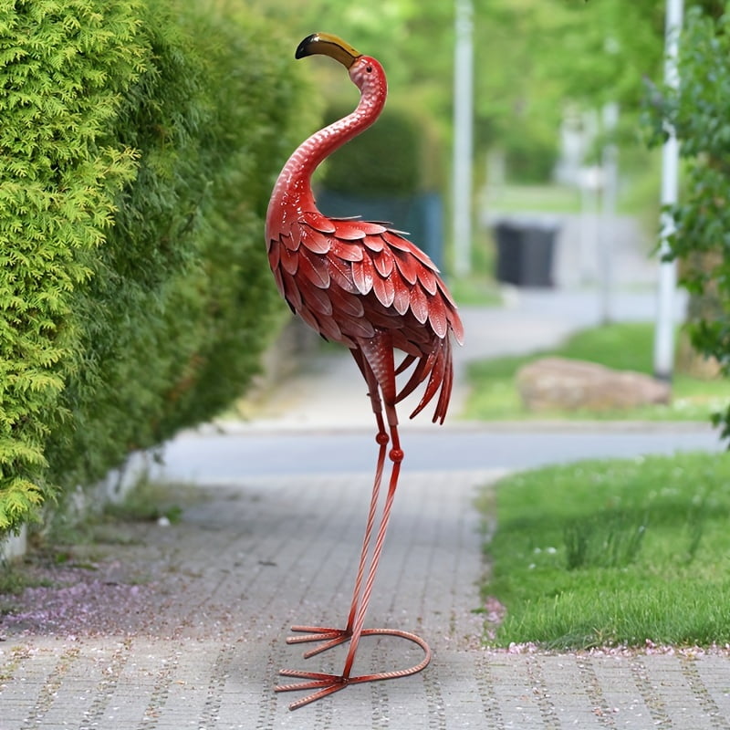 Rustic Metal Flamingo Garden Decor, Large Bird Statue For Lawn ...