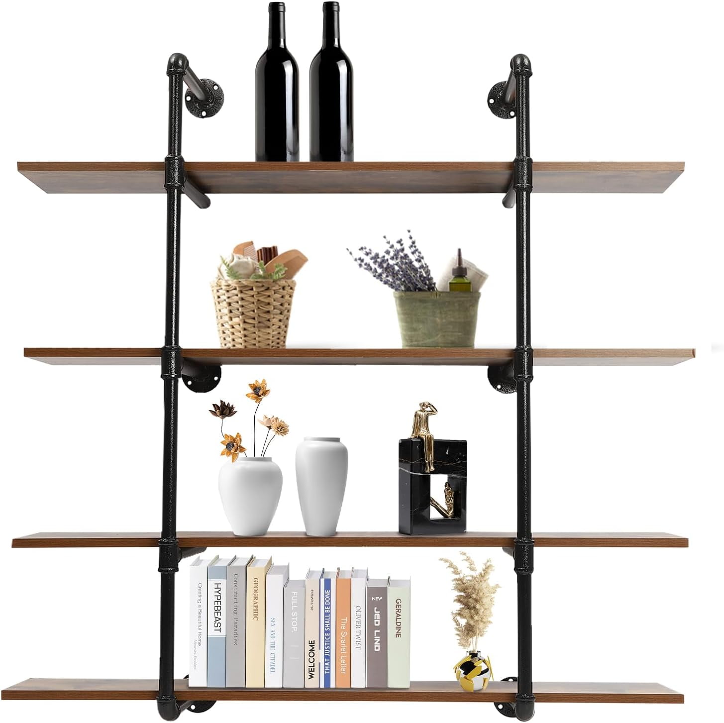 Rustic Metal Floating Shelves，Industrial Pipe Shelving Wall Mounted ...