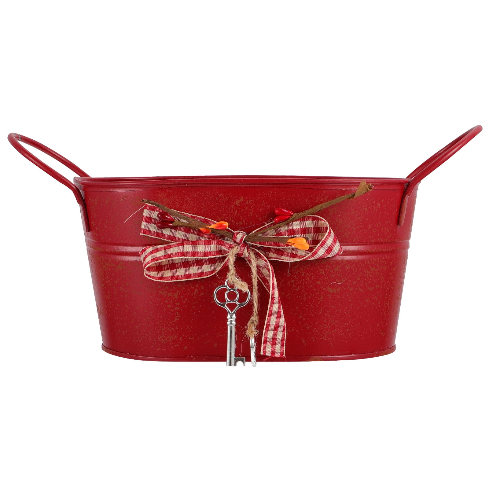 Rustic Metal Flower Bucket Oval Metal Container with Handles Galvanized ...