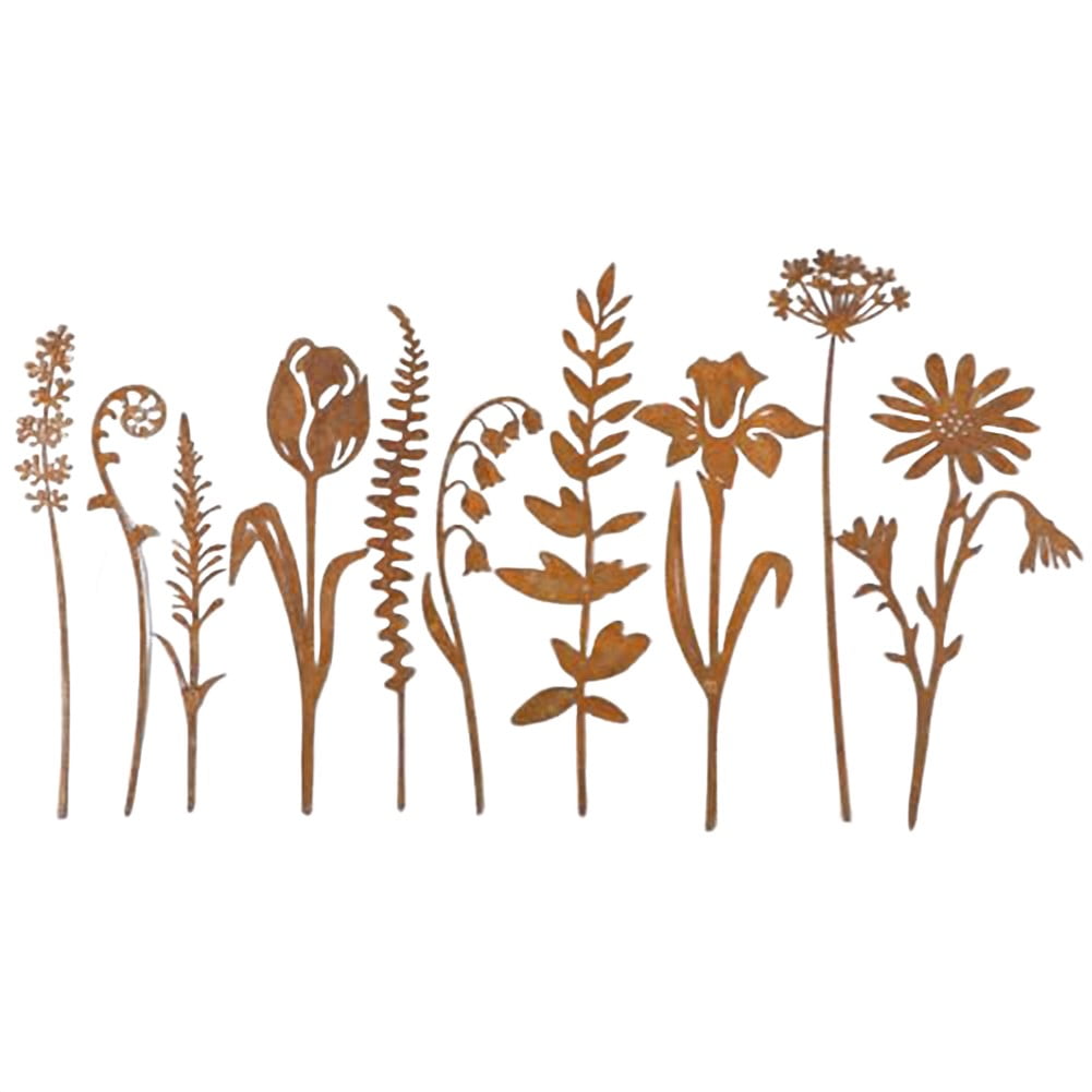 Rustic Metal Flowers Set of 10: Timeless Garden Art for Year-Round ...