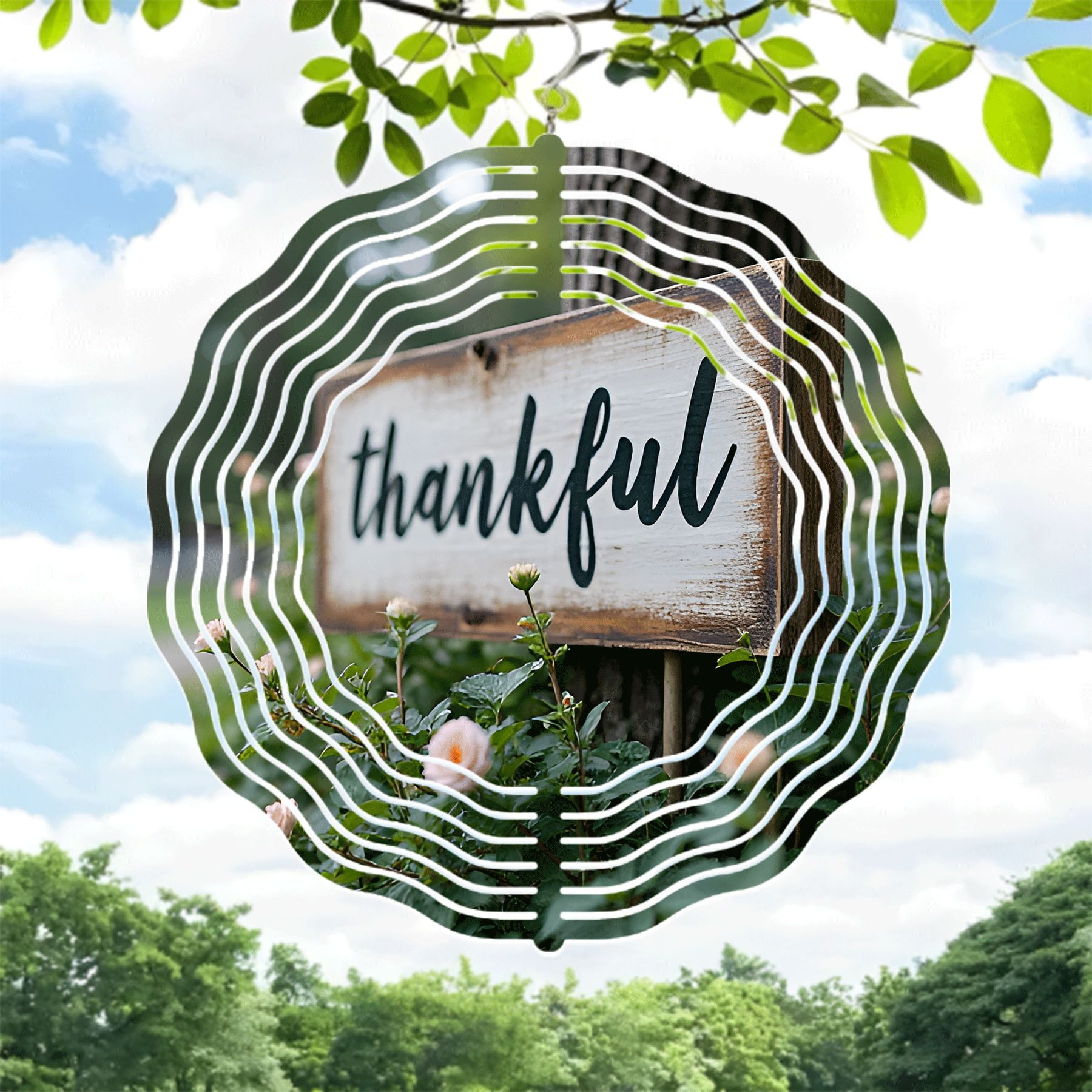 Rustic Metal Hanging Wind Spinner with Cursive ' Thankful ' Design ...