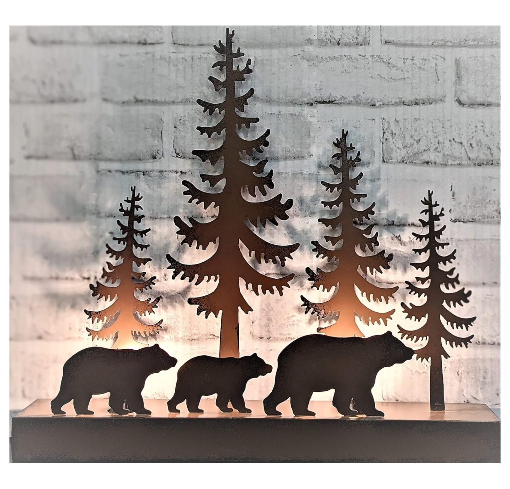 Rustic Metal Mama Bear and Cubs in The Forest Decorative Night Light ...
